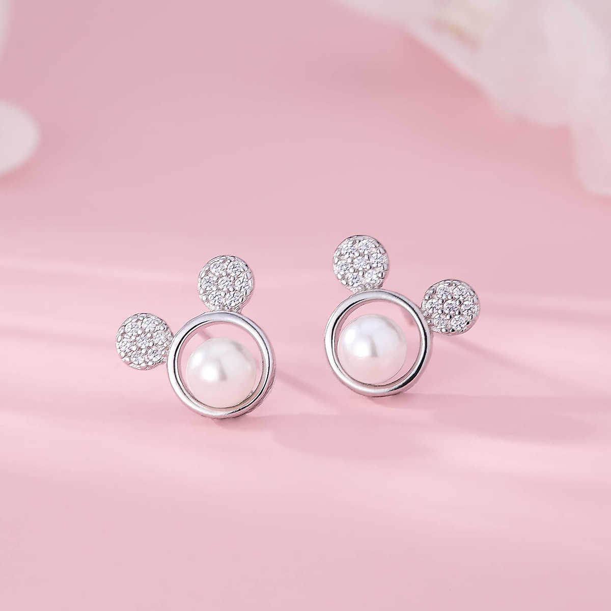 SLUYNZ 925 Sterling Silver Sparkling CZ Mouse Studs Earrings for Women Teens Cute Mouse Earrings (Silver)