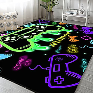 Game Controller Gaming Area Rug for Gamer, Boy & Teen. Cool Carpet for Bedroom,Soft & Non Slip Skid, Printed Large Indoor & Outdooe Floor Mat 60" x 39"