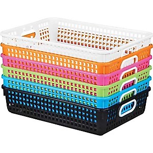 Really Good Stuff-666013 Plastic Desktop Paper Storage Baskets for Classroom or Home Use – Plastic Mesh Baskets in Fun Neon Colors – 14.25” x 10” – (Set of 6)