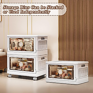 DAILOU Stackable Storage Bins with Lids Collapsible Storage Box Clear Plastic Foldable 8.4 Gal Containers for Clothes, Books, Cabinets with Doors for Dorm, Bedroom, Office, Closet 3 Packs