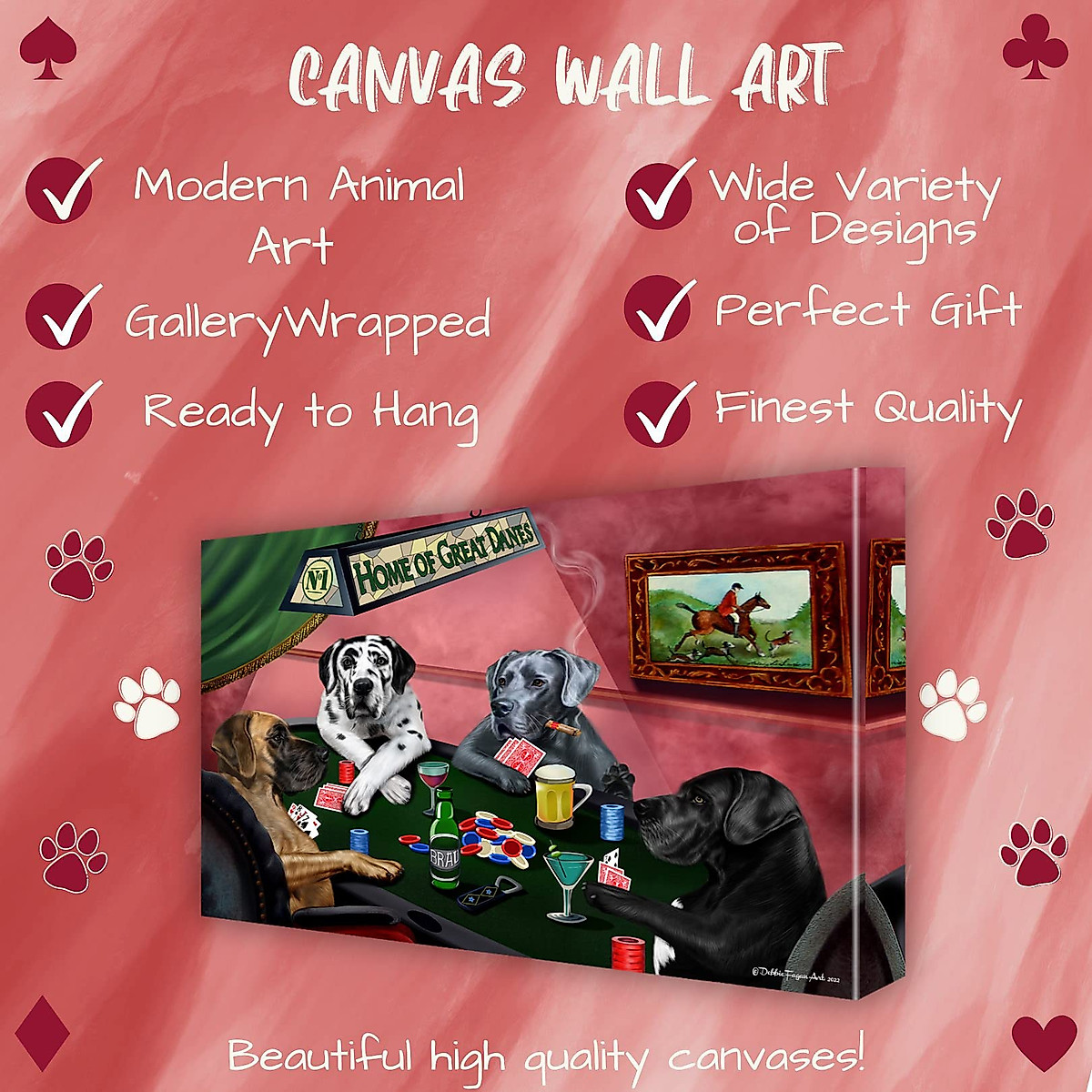 Home of Poker Playing Great Dane Dogs Canvas Wall Art - Premium Quality Ready to Hang Room Decor Wall Art Canvas - Unique Animal Printed Digital Painting for Decoration, 11"x14"