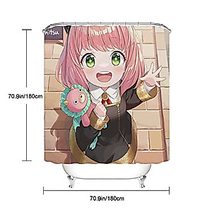 S.py X Family Anime 4pcs Shower Curtain Sets with Non Slip Rugs, Toilet Lid Cover and Bath Mat, Shower Curtain with 12 Hooks for Bathroom