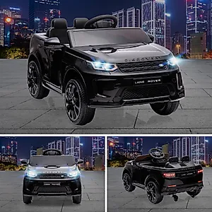 JOINATRE Licensed Land Rover Ride On Car, 12V Battery Powered Electric Vehicle w/Parent Remote Control, LED Light, Horn, Music Bluetooth, Gift for Boys Girls (Black)