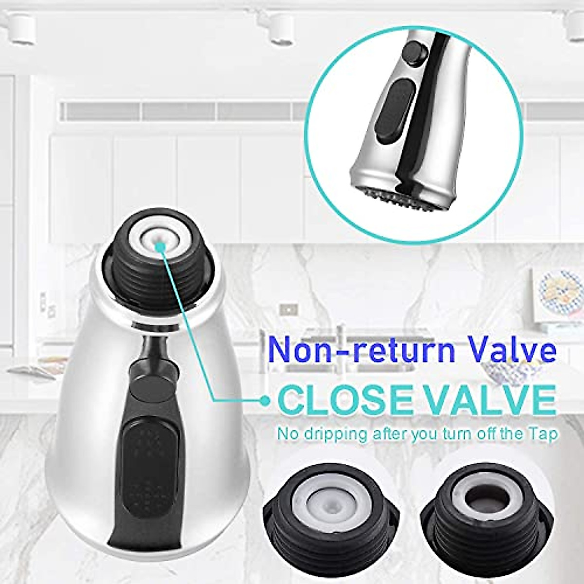 LikeHome Pull Out Spray Head for Pull Down Kitchen Faucet 3 Function Replacement Part for Pull Down Sink in Chrome Finish