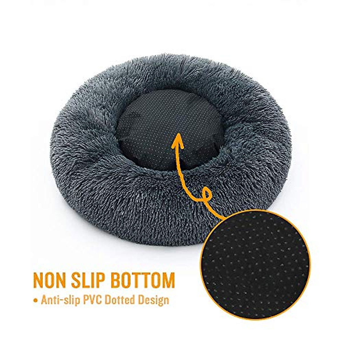 Luciphia Round Dog Cat Bed Donut Cuddler, Faux Fur Plush Pet Cushion for Large Medium Small Dogs, Self-Warming and Cozy for Improved Sleep Dark Grey, Medium(23"x23")
