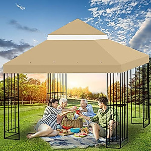 Rutile 10' X 10' Gazebo Canopy Replacement, 2 Tier Patio Cover Canopy Top- Dual Tier Gazebos Pavilion Cover-Khaki