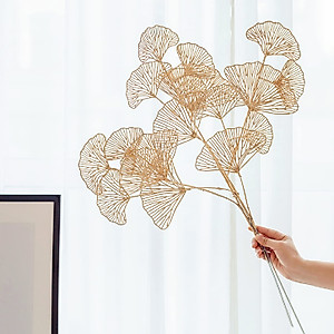 Artificial Golden Plants for Christmas Decoration Ginkgo Leaves Tall 27 Inch, Fake Plant Gold Apricot Leaf Bushes Faux Shrubs Indoor Outdoor Planter Vase Filler Home Garden Wedding Xmas Decor - 2 Pack