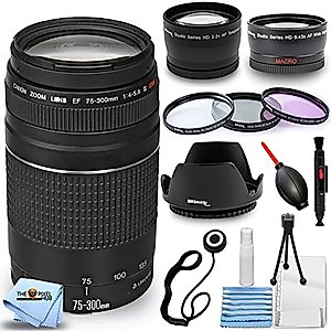 Ultimaxx Bundle with Canon EF 75-300mm f/4-5.6 III Lens, Filter Kit, Telephoto and Wide Angle Lens, Tulip Hood Lens + Much More (Black) [International Version]
