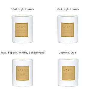 SAINT The Special Edition Collection Votive Candles, Soy Coconut Scented Candle Set with Holy Oil and Prayer Coin, Aromatherapy Soy Candles, 4 18-Hour Long Burning Candles, Holiday Gift-Ready Box