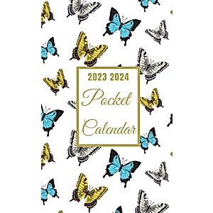 Pocket Calendar 2023-2024 for Purse: Small Size Monthly Planner | 24 Months Organizer Agenda Schedule | Daily Time Management Book with Beautiful Butterfly Design