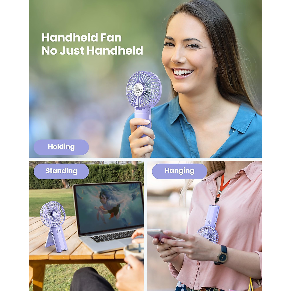 Mini Portable Folding Handheld Fans USB Rechargeable Personal Fan Neck Desktop 4-speed 3-in-1 Silent Handheld small Fan 6-15 hours battery life Suitable for summer travel Camping Outdoor Kids Gift