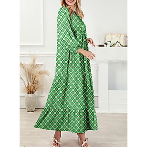 Dokotoo Fall Dresses for Women Fashion Casual Maxi Dresses V Neck Boho Beach Dress Long Puff Sleeve Sexy Dress Ruffle A Line Flowy Dresses Fall outifit Medium Multicolor