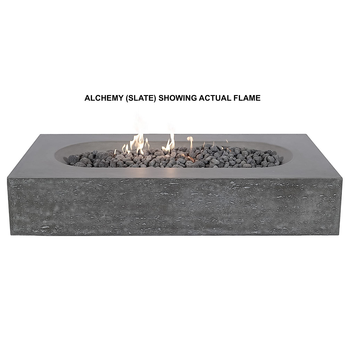 Pyromania Alchemy Outdoor Concrete Fire Pit Table, 60 x 30 Inches - Natural Gas Model in Slate Gray Color