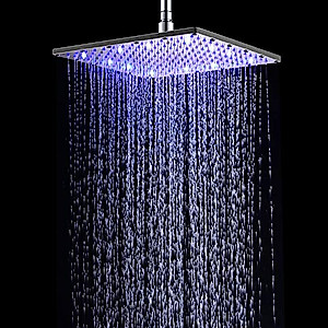 Ehauuo LED Rain Shower Head, 12" Rainfall Shower Head Water Temperature Controlled 3 Colors Lights Changing Water, High-Pressure Bathroom Shower Head