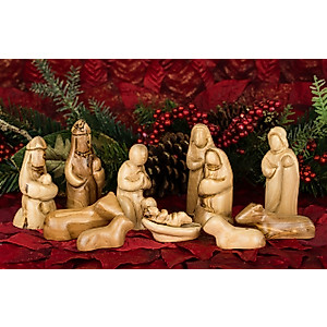 Holy Land Olive Wood Faceless Nativity Set from Israel, 12 Piece Unique Indoor Wooden Nativity Scene, Jesus Mary & Joseph Holy Family in the Manger Figurines, Seasonal Home Décor Accent for Christmas