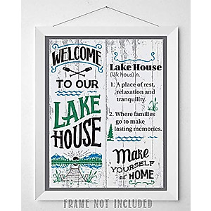 Welcome To Our Lake House Definition - Great Lake House Decor, Lake Life Art Print, Lake Decorations for Summer Home, Cabin Decoration Gift, 11x14 Unframed Typography Wood Style Art Print Poster