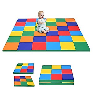 Costzon Toddler Foam Play Mat, Foldable Baby Crawling Mats 58-Inch Square Soft Non Skid Colorful Daycare Floor Mat, Thicken Waterproof Memory Activity Play Mat for Home, School, Kindergarten Nursery