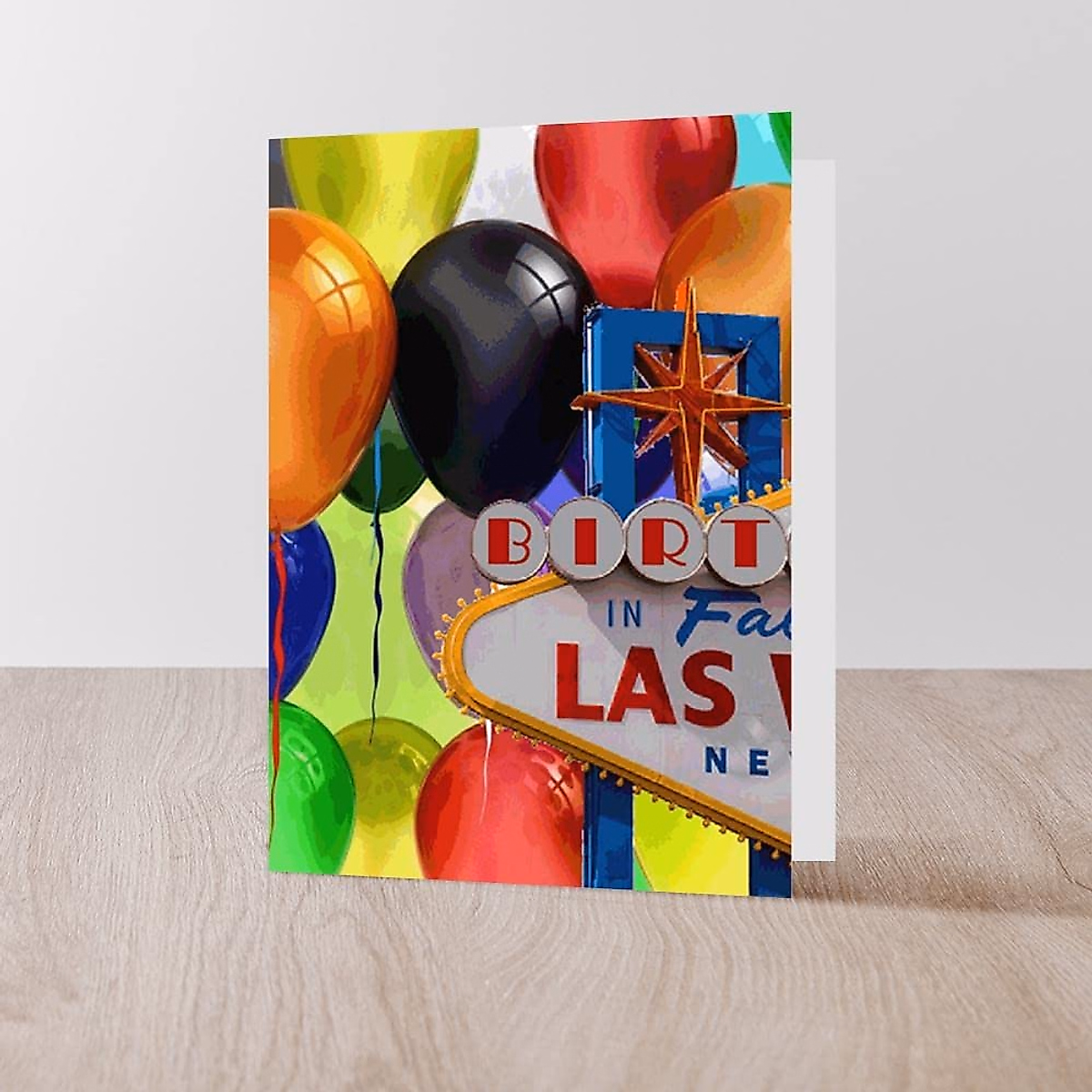 CafePress Birthday In Las Vegas Balloon Folded Greeting Card Glossy