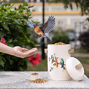 Navaris Bird Seed Box - 16cm x 25cm - 4.9 L (1.3 Gal) - Decorative Pots for Seeds and Other Small Dry Pet Food - Small Garden Storage Tin
