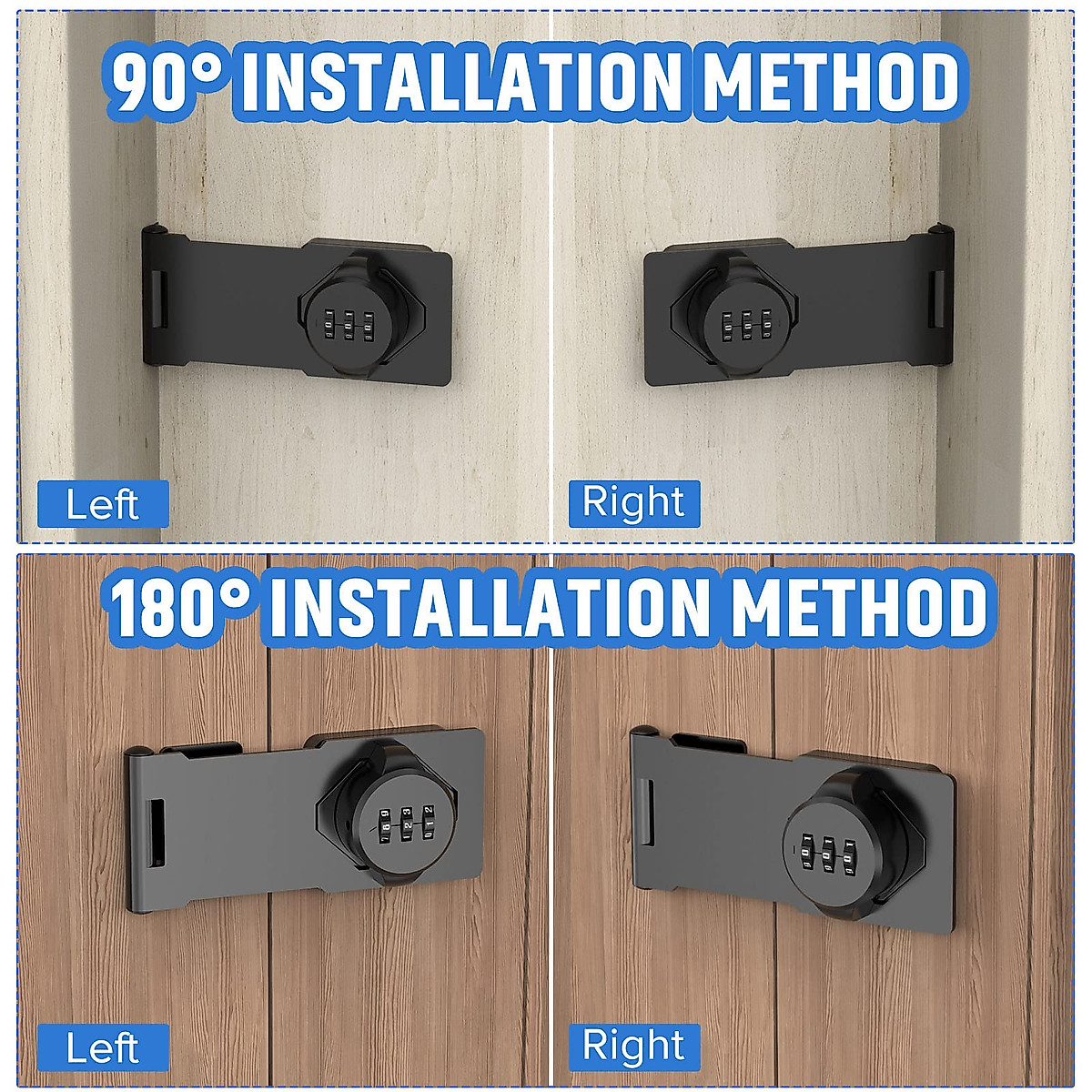 Household Cabinet Password Hasp Locks, Cabinet Door Combination Lock, Door Security Slide Latch Lock for Small Doors, Cabinets, Barn Door, Bathroom, Outdoor, Garden (Black)