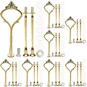 Kukiwhy 8 Set Tiered Tray Hardware for Cake Stand Mold Crown 3 Tier Cake Stand Fittings Hardware Holder for Wedding and party Making resin Cupcake Dessert Platter Serving Stand(Gold)