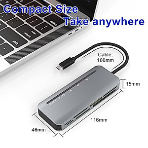USB C Multi Card Reader, XD/MS/SD/TF/CF Type-C 5Gps High Speed 7-in-1 XD Picture Card Adapter for SDXC TF Micro SD CF MS MMC Card, Sony Memory Stick Pro Duo Adapter Read 5 Cards Simultaneously