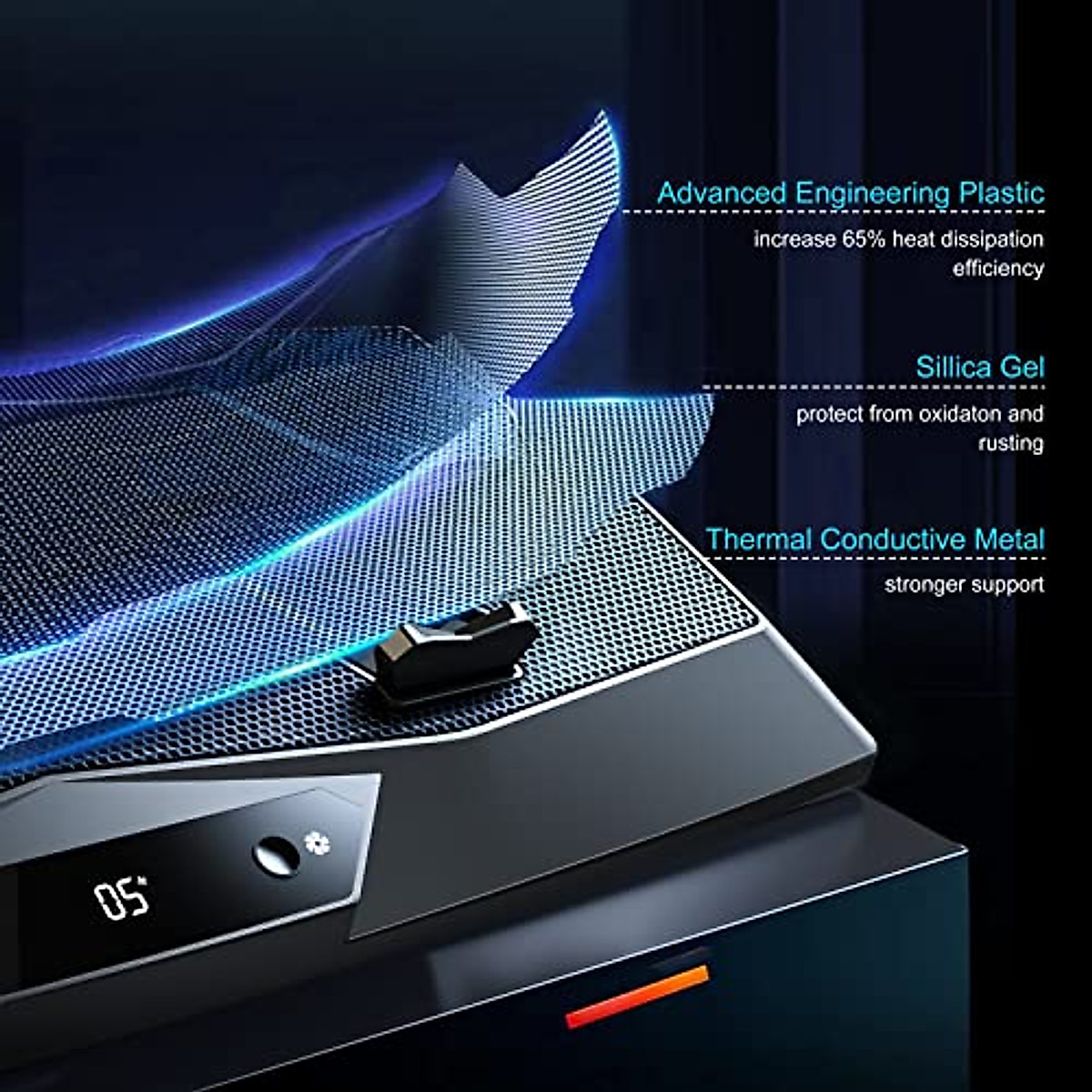 SATNK Gaming Laptop Cooling Pad with 8 Powerful Silent Cooling Fans, RGB Lights Laptop Cooler 12-16 Inch, Laptop Cooling Stand with 5 Adjustable Heights, 3 USB Ports,5ft (1.5m) Extra Long Cable