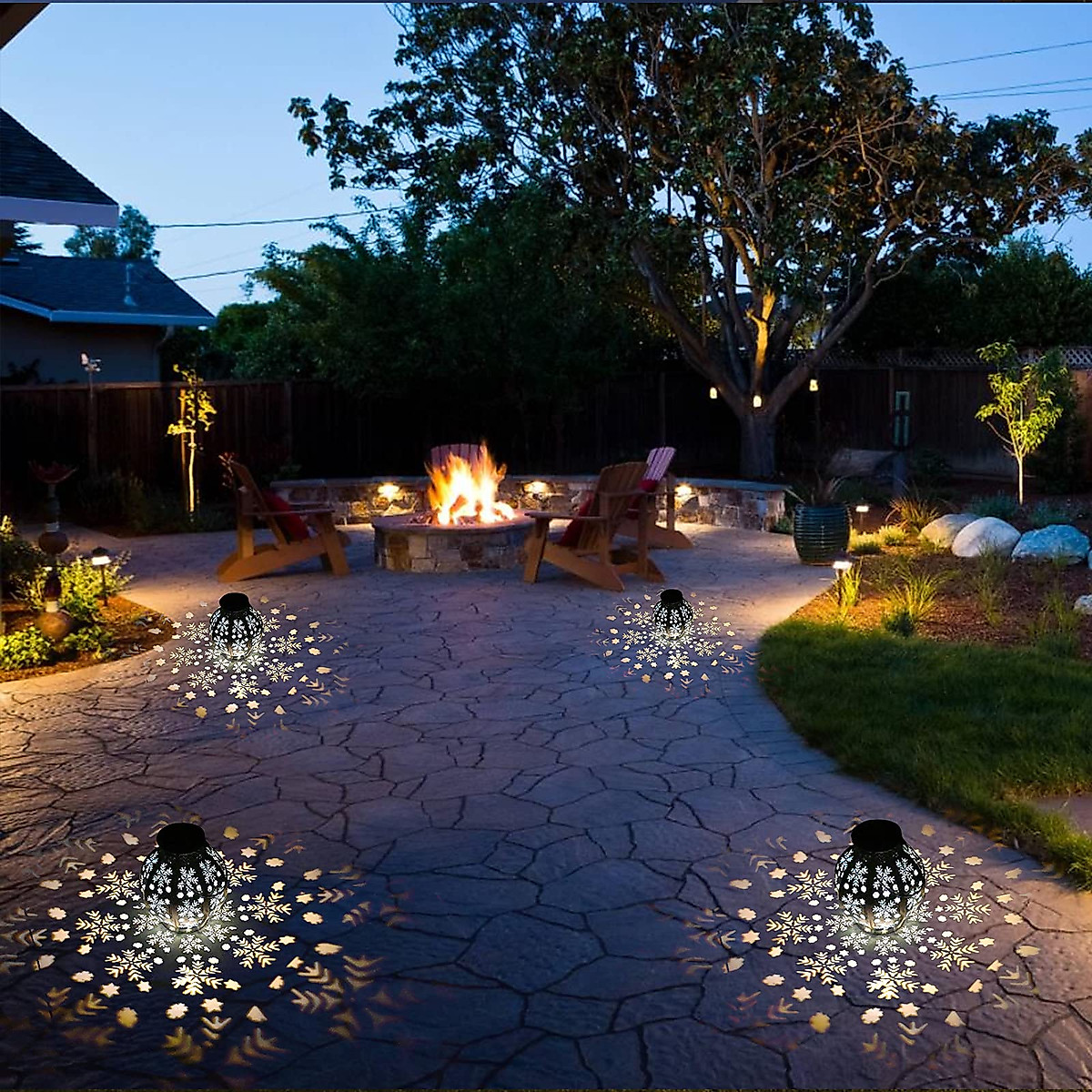 Solar Lanterns Outdoor Waterproof, Hanging Solar Lantern Lights for Garden Patio Yard Table Decorative Retro Snowflake Solar Powered Lanterns with Handles