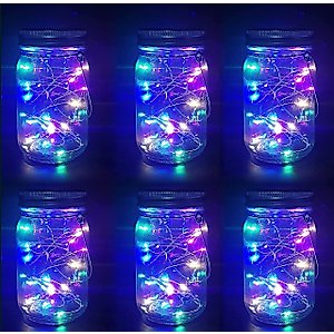Ovker Solar Mason Jars Lights, 6Pack 20 LEDs Hanging Solar Lanterns IP65 Waterproof Garden Decor Lights Table Decor Fairy Lights for Outdoor Patio Wedding Christmas Party (Multicolor )