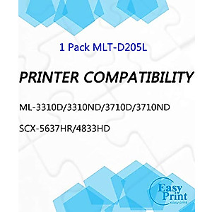 (1-Pack) Compatible MLT-D205L D205L Toner Cartridge 205L Used for Samsung ML-3712ND SCX-4833 SCX-4835FD SCX-4835FR SCX-5639FR SCX-5739FW ML-3310 ML-3312ND ML-3710 ML-3712DW Printer, by EasyPrint