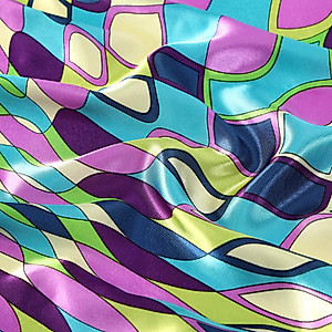 AWAYTR 35” Large Satin Square Head Scarf - 2Pcs Silk Like Floral Head Scarves Square Satin Hair Scarf Bandanas for Women (Elliptical grid(Rose+Blue))