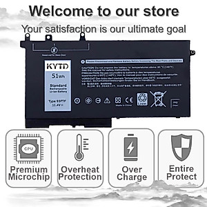 KYTD 93FTF Laptop Battery Compatible with Dell Precision 15 3520 3530 Latitude E5280 E5480 E5580 E5490 E5590 E5480 E5290 E5591 E5491 Series D4CMT 4YFVG 83XPC DJWGP DV9NT 451-BBZT [11.4V/51WH]