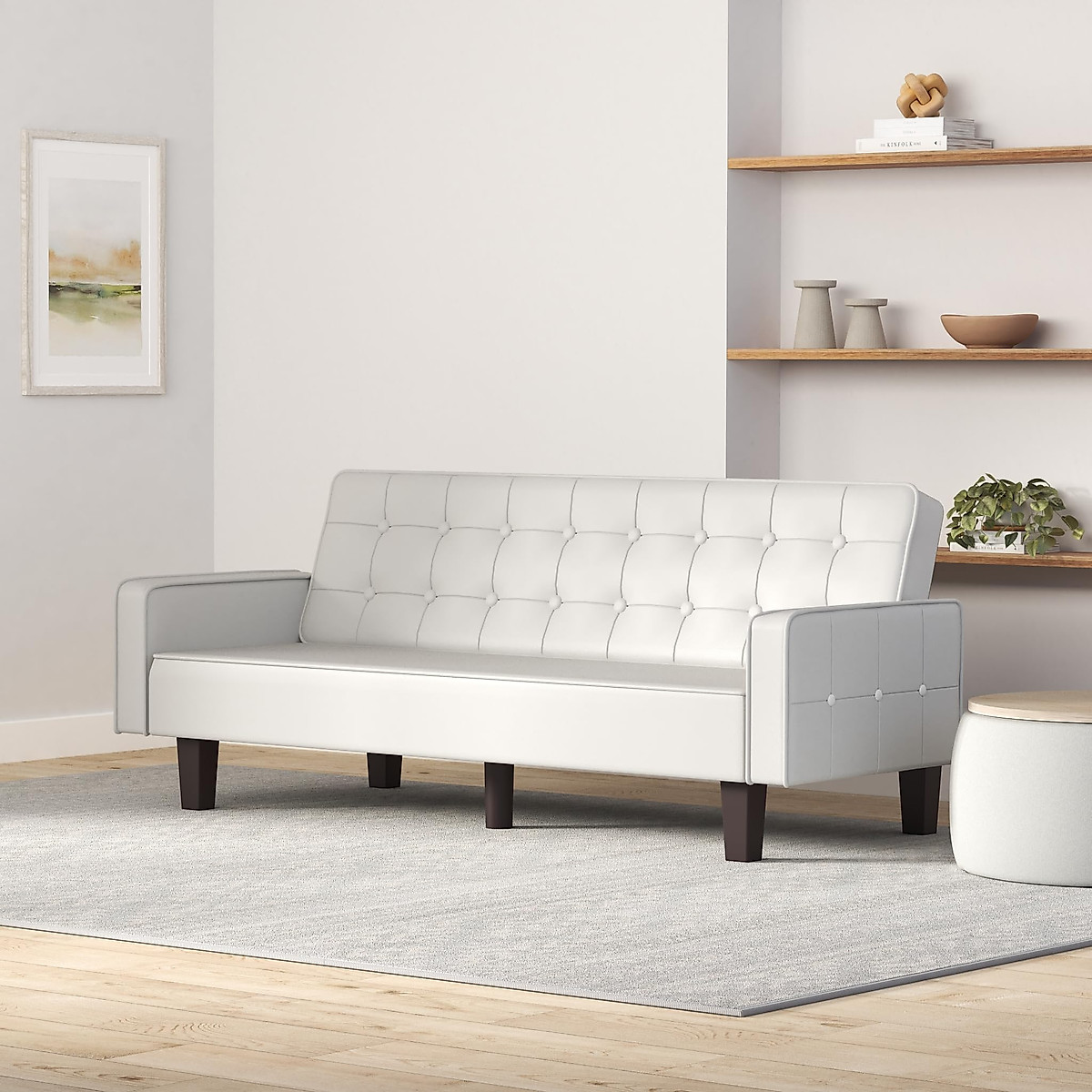 Button Tufted Convertible Futon Sofa Bed,Foldable Reversible Loveseat Sleeper Couch w/Adjustable Backrest,Comfy Small Sofabed Daybed Guest Bed for Studio, Apartment, Office,Compact Living Room