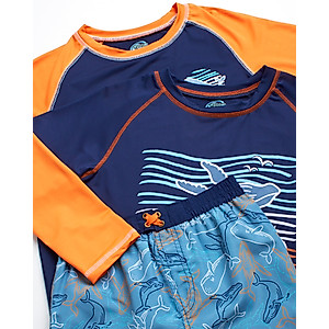 Quad Seven Little Boys' Rash Guard Swim Set - 3 Piece Bathing Suit Trunks and Rash Guard Shirt (2T-7), Size 2 Toddler, GreenNavy Palm Trees