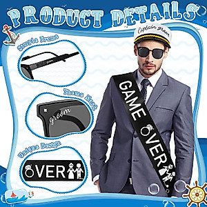 JaGely 3 Pcs Bachelor Party Accessories for Groom Set Include Groom Captain Hat Groom Sunglasses Bachelor Sash Bridal Shower(Stylish Style)