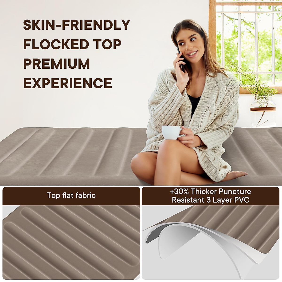 Sebor Camping Air Mattress Queen, Height 9" Durable Queen Airbed, Inflatable Blow Up Mattress Raised Airbed with Storage Bag, Portable Air Bed for Camping Travel and Home, 660 lb MAX (No Pump)