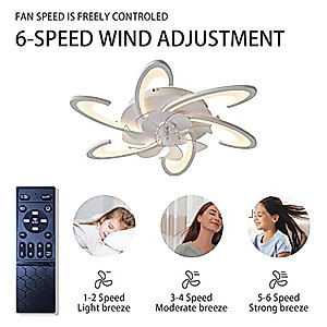 ARYROYAL Modern Indoor Recessed Ceiling Fan with Light, Dimmable Ceiling Fan with Remote Control, Intelligent Adjustment of 3 Colors of Light and 6 Wind Speeds, Suitable for Bedroom (White)