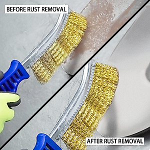 SALI Wire Brushes for Cleaning Rust Removal Heavy Duty Steel Brush Tool 11" Long Handle with Plastic Handle,for Automotive,Grill,Paint , Welding Slag&Household，More and Thicker Bristles Pack of 2