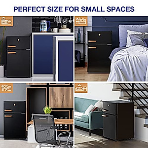 JOY Kitchen JR31TBKE10 2-Door Mini Fridge with Freezer Adjustable Thermostat, Low Noise, Energy-Efficient, Compact Refrigerator for Dorm, Office, Bedroom, 3.1 Cu Ft, Black