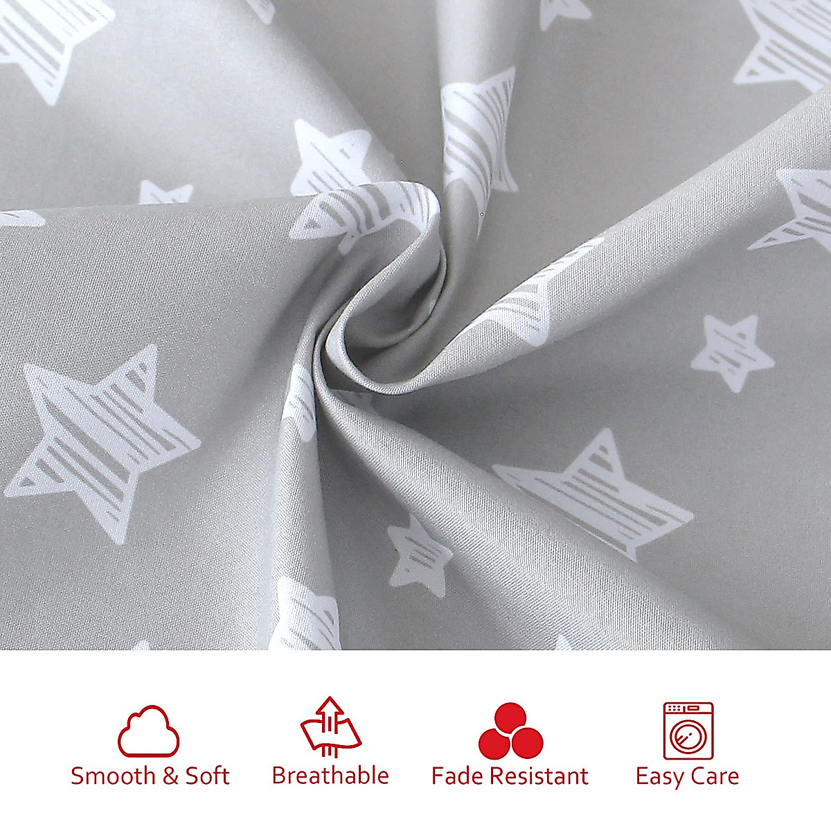 Moonsea Toddler Bed Sheets, 3 Piece Toddler Sheet Set, Soft Breathable Crib Bedding Set for Boys Includes a Flat Sheet, a Fitted Sheet, a Pillowcase, Grey Star