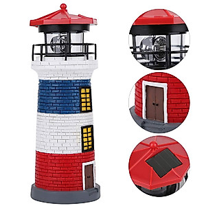 Solar Light, Easy to Install Rotating Lighthouse Light, Easy to Use Automatic Rotating Light Craft Ornament for Home Garden Yard(Red Blue White)