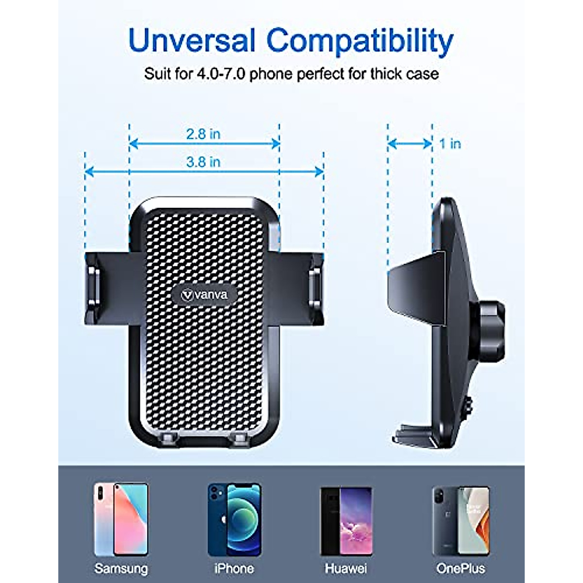 vanva 【 Military-Grade Universal Air Vent Car Mount, 【 Big Phones & Thick Case Friendly 】 Cell Phone Holder for Car Hands Free Clamp Cradle Vehicle Compatible with All Apple iPhone