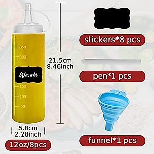 Hajoyful Squeeze Bottle Condiment Squeeze Bottles Plastic ketchup Squeeze Squirt bottle For Sauce,BBQ, Dressing, Paint, Workshop, Pancake Art Dispenser 8 pack 12 OZ