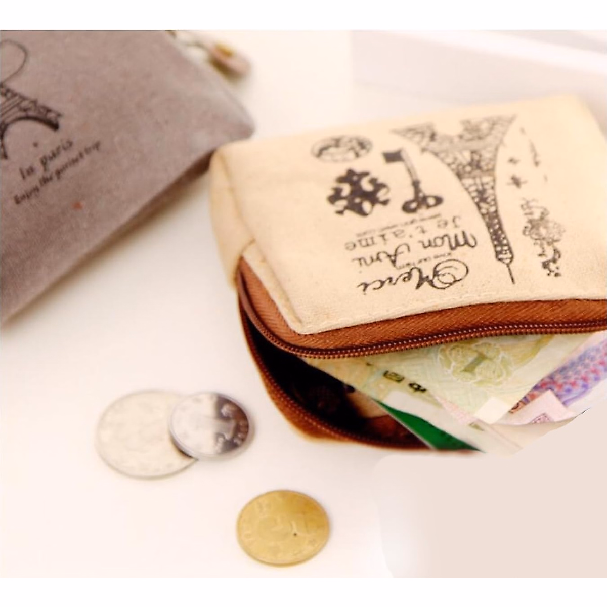 iToolai Canvas Coin Bags Women's Small Change Cash Purse Wallets (Set of 4, Paris)