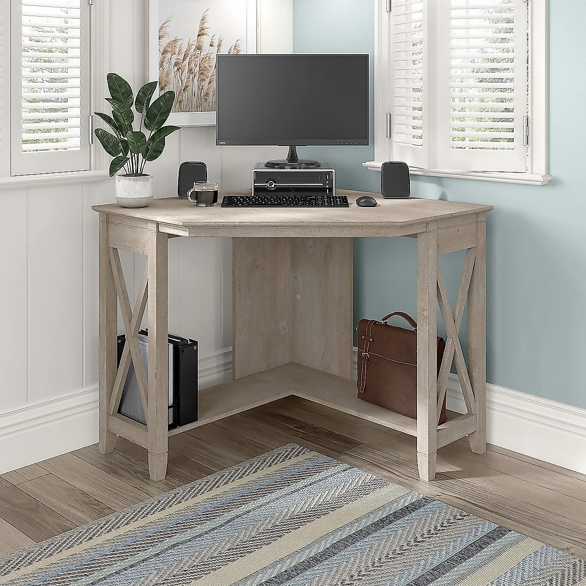 Bush Furniture Key West Small Corner Desk in Washed Gray