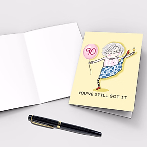 Qiliji Funny 90th Birthday Card for Women, 90 Years Old Birthday Card for Her, Happy Ninetieth Birthday Greeting Card, 90 Still Got It