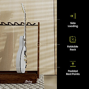 String Swing Guitar Stand, Multi Guitar Rack for Acoustic, Electric, Bass Guitars, Hand Welded Steel & Black Walnut Hardwood, Padded Guitar Holders, Guitar Stands Floor - USA Made