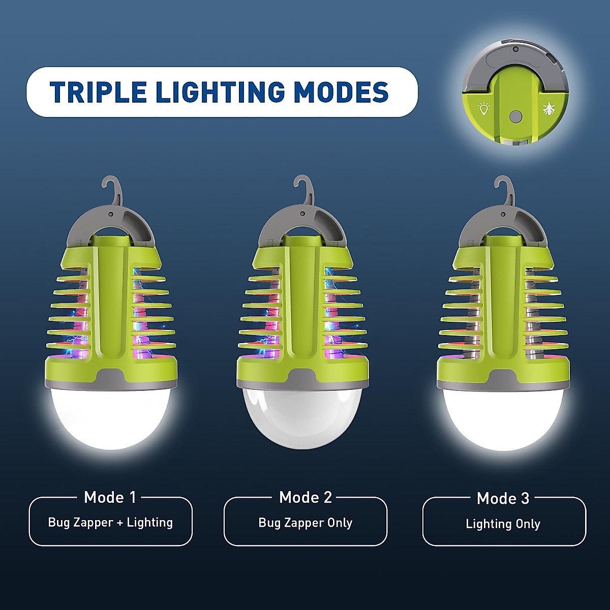 vertmuro Portable Bug Zapper Outdoor Indoor, Electric Mosquito Fly Killer Lamp with Three Lighting Mode, USB Rechargeable Light Bulb Zapper for Camping, Home, Patio (3 Pack)