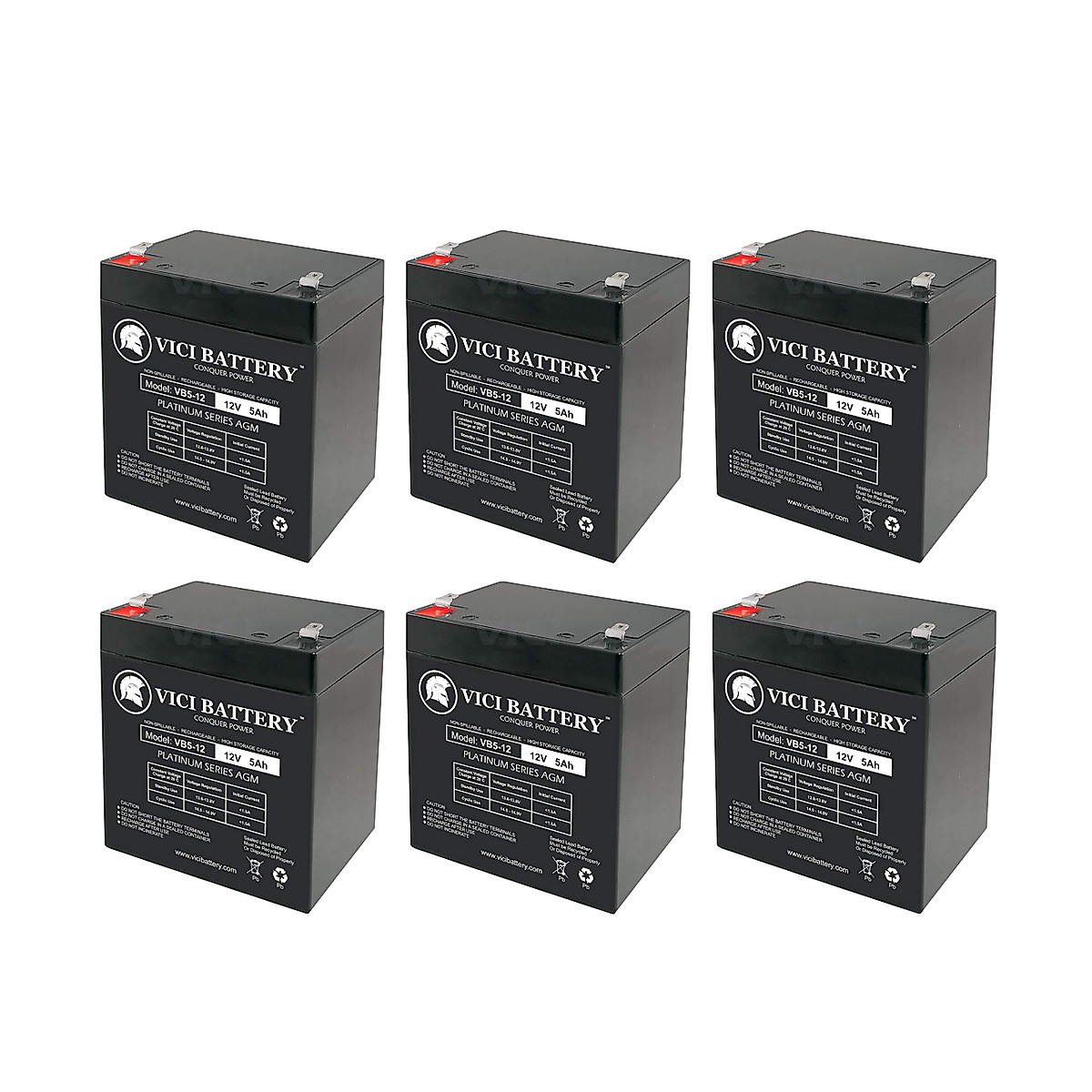 VICI Battery VB5-12 - 12V 5AH Electric Trailer Brakes Breakaway Kit Rechargeable Battery - 6 Pack Brand Product