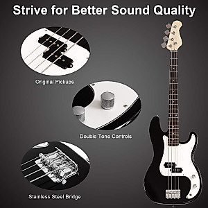 Goplus Electric Bass Guitar Full Size 4 String with Strap Guitar Bag Amp Cord (Black Bass 4 Straps)